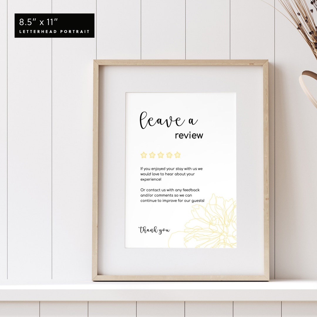 Leave a Review Sign, Airbnb/vrbo, Digital Template 5x7 and 8.5x11, 100% ...