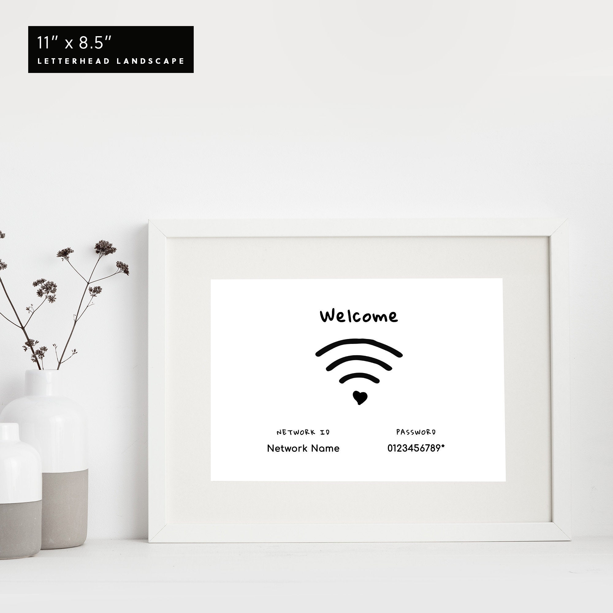 WIFI Network Sign, WIFI Password Sign, Wifi Sign, Template 5x7 and 8 ...