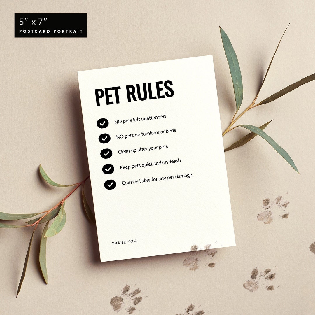 Pet Rules Sign, Airbnb/vrbo, Digital Template 5x7 and 8.5x11, 100% ...