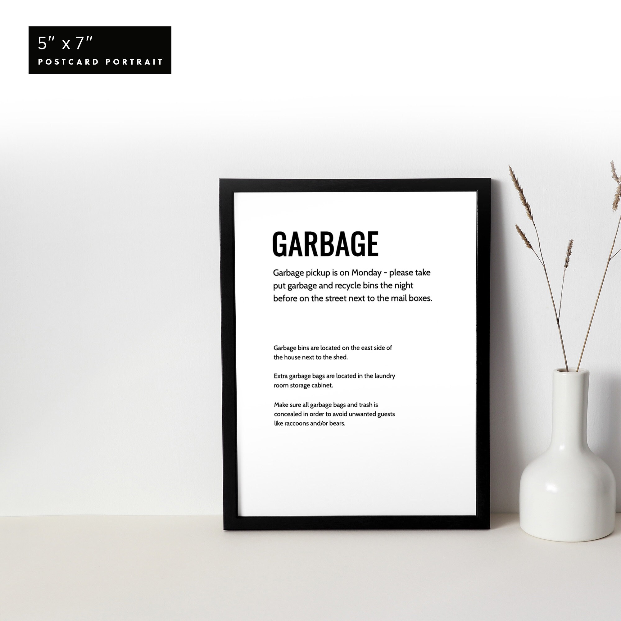 Garbage Sign, Airbnb/vrbo, Digital Template 5x7 and 8.5x11, 100% ...