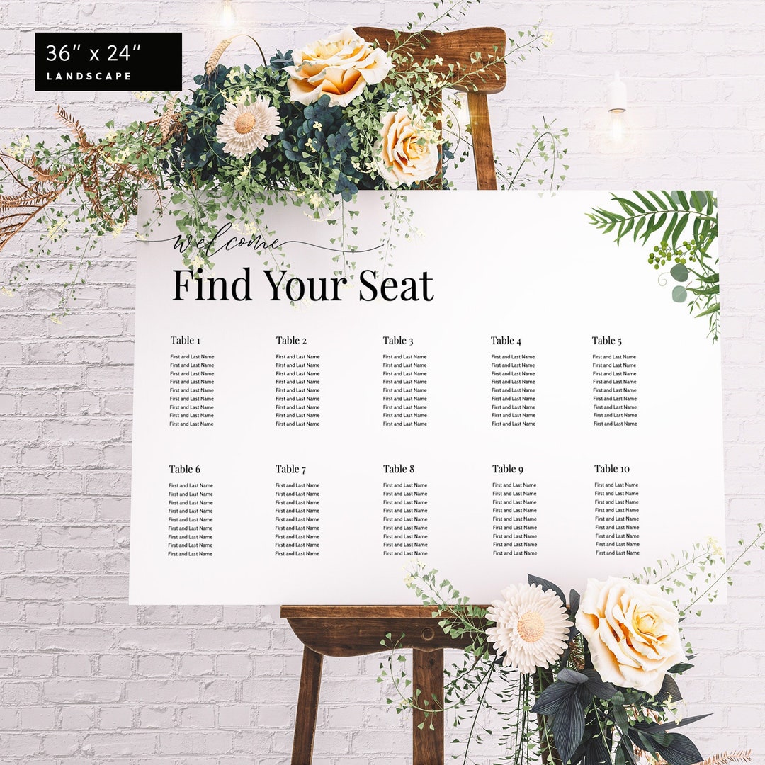 Seating Chart Sign 36x24, 24x36, Customizable Digital Template, 100% ...