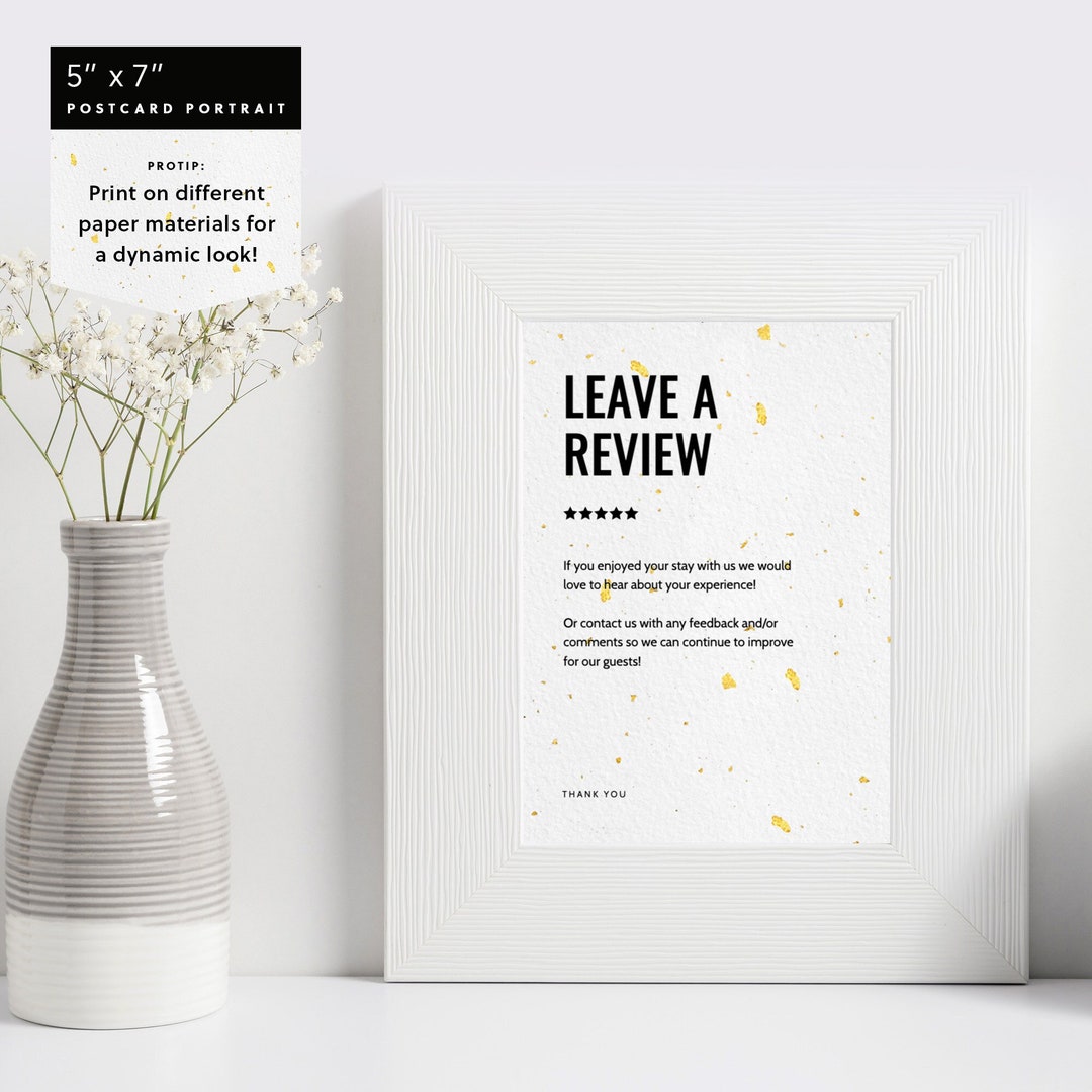 Leave a Review Sign, Airbnb/vrbo, Digital Template 5x7 and 8.5x11, 100% ...