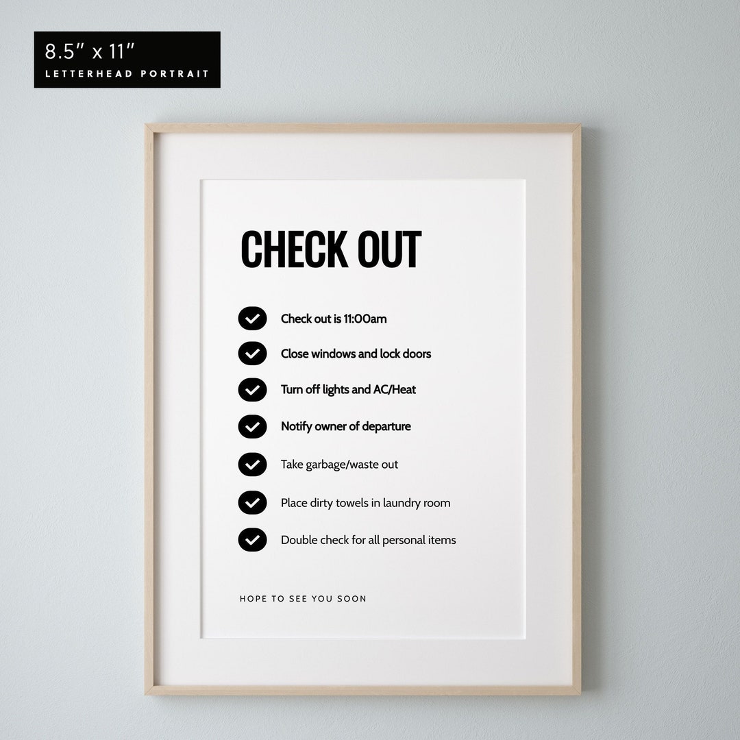 Check Out Sign, Check Out Guide, Airbnb/vrbo, Template 5x7 and 8.5x11 ...