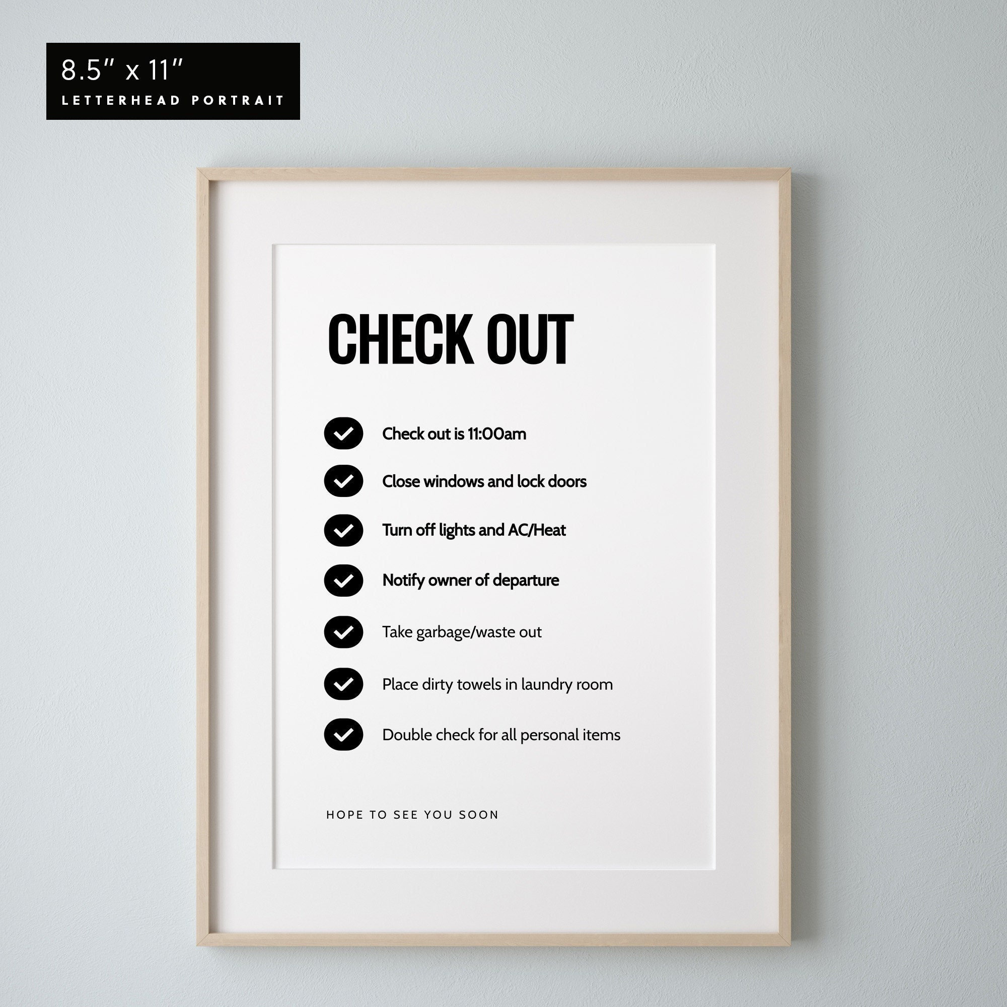 Check Out Sign, Check Out Guide, Airbnb/vrbo, Template 5x7 and 8.5x11 ...