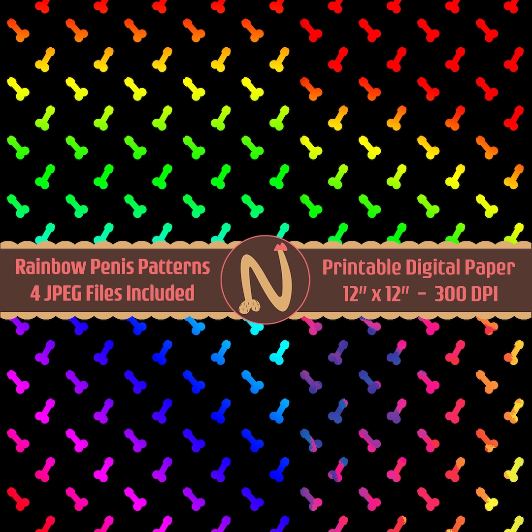 Rainbow Penis Pattern Digital Paper, Funny Scrapbook Paper, Printable ...