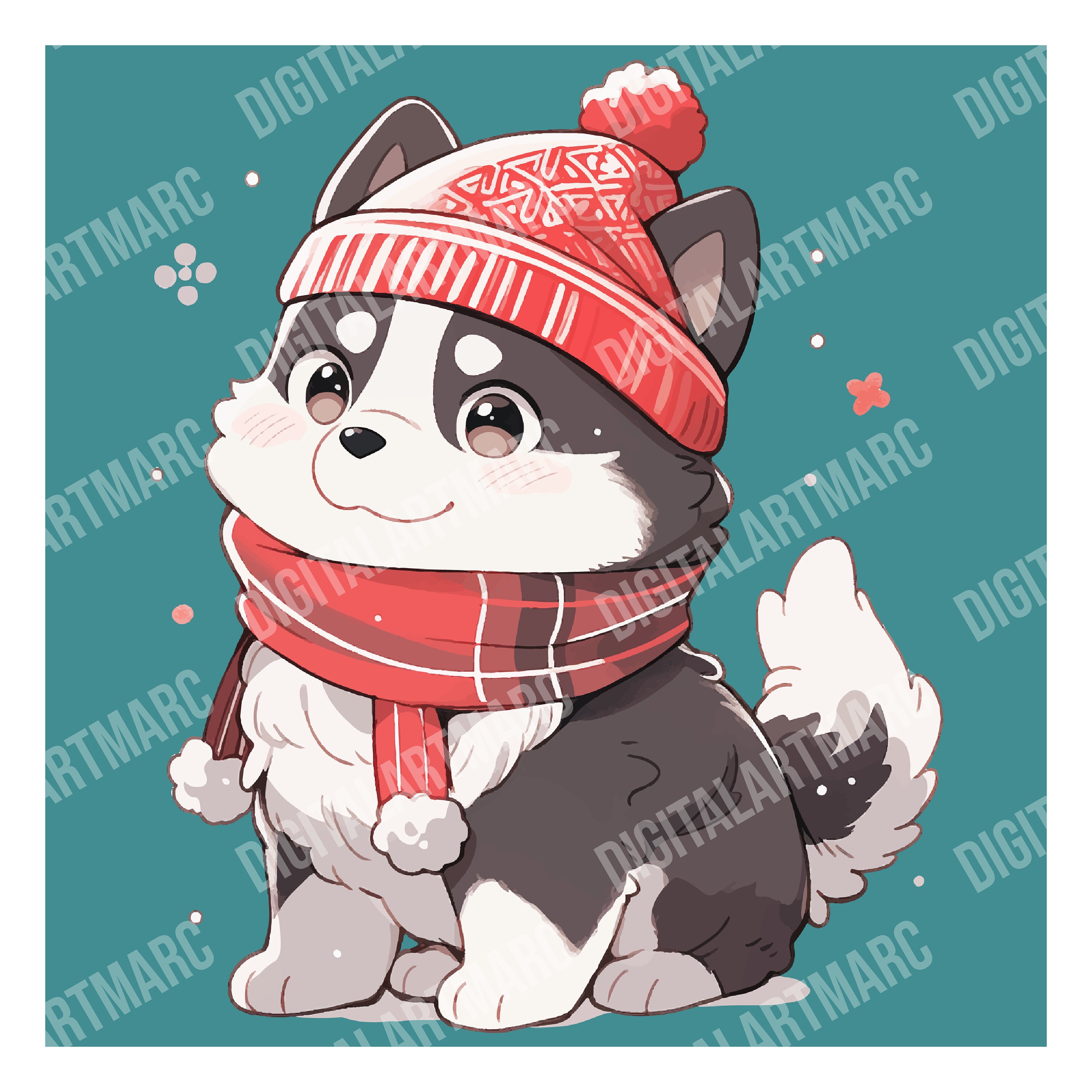 Christmas Husky Bundle 4 Cute Chibi Cartoon Huskies, Perfect Dog ...