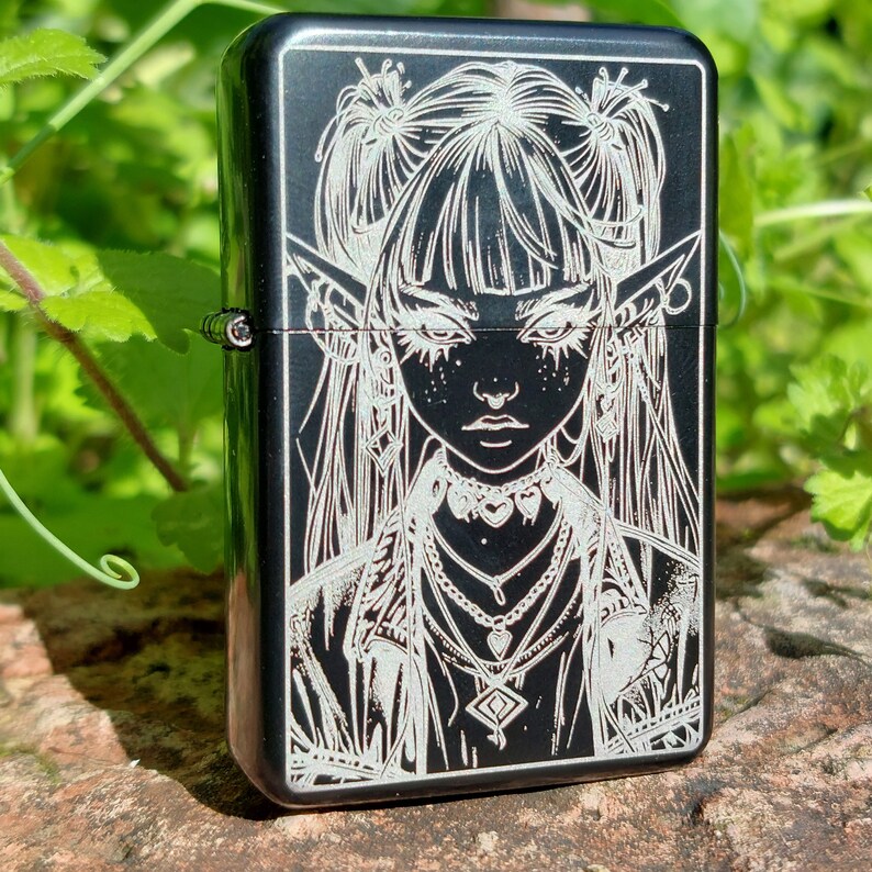 Lighter With Goth Anime Elf Girl Engraving Stylish Storm Lighter With ...