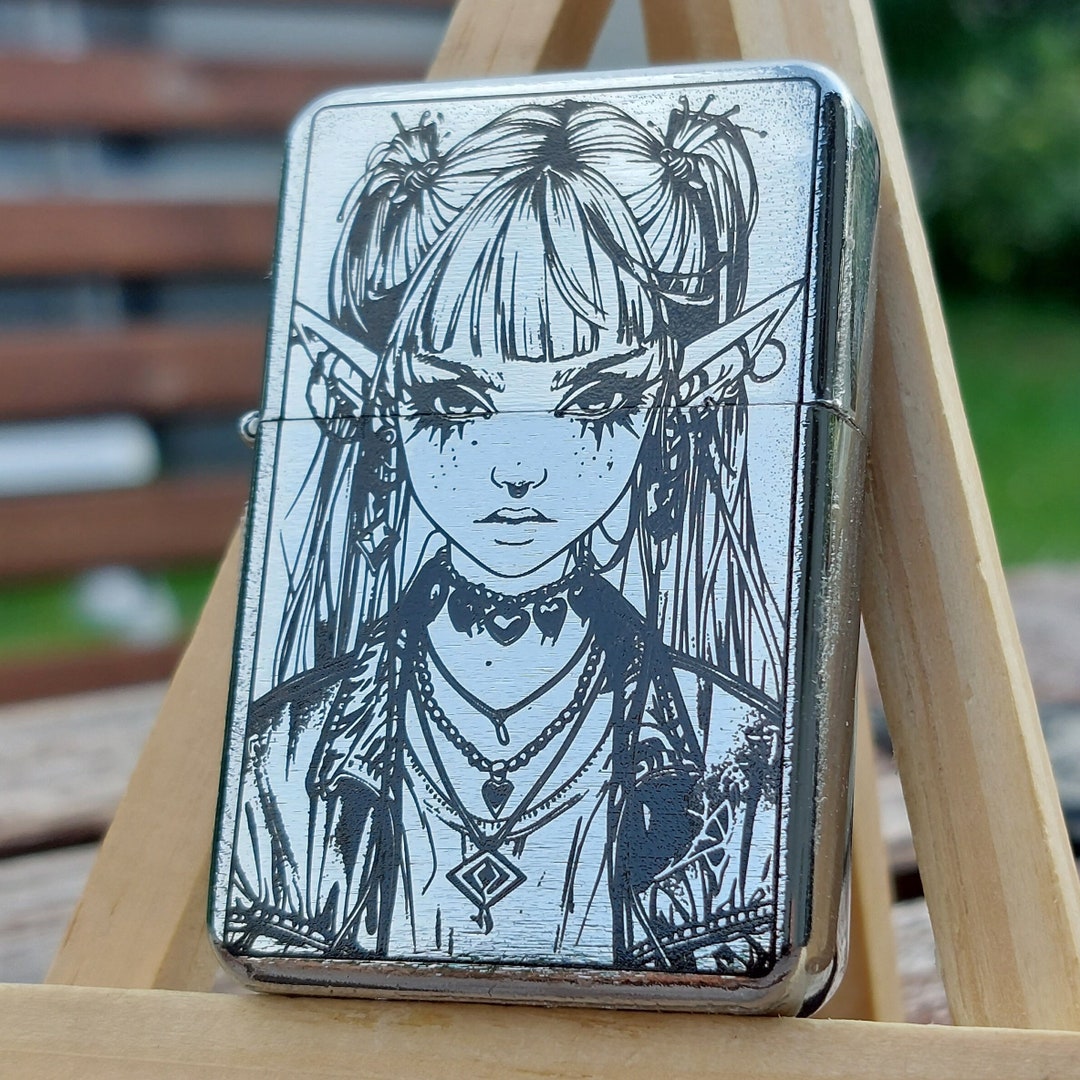 Lighter With an Emo Anime Elf Girl Engraving Stylish Storm Lighter With ...