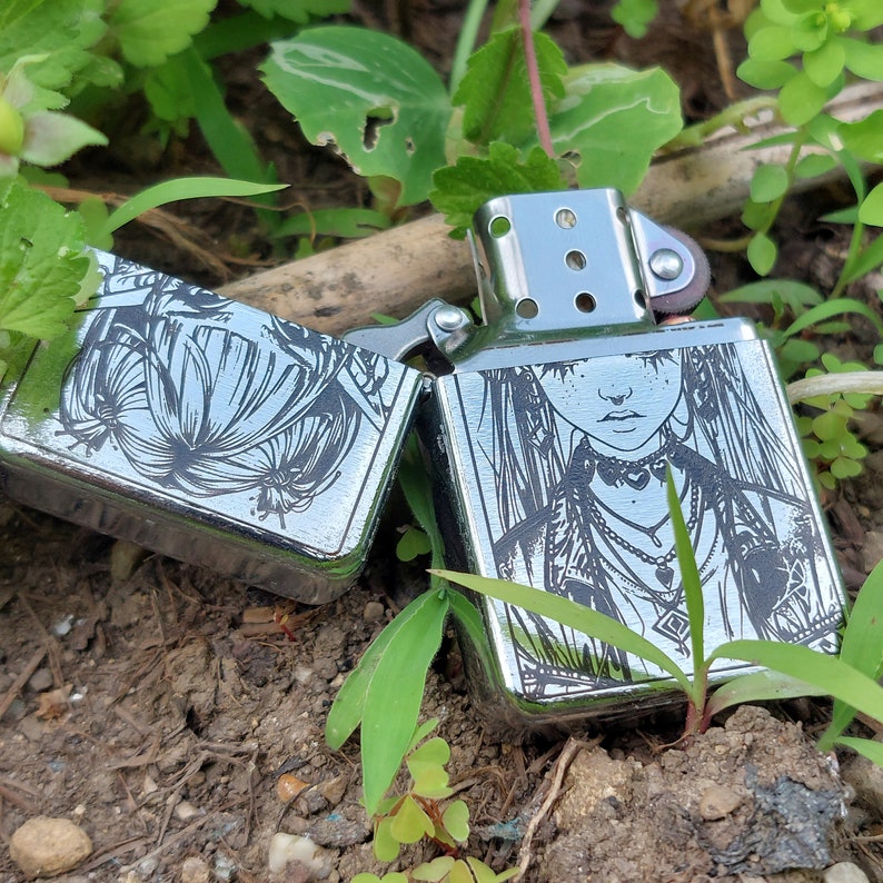 Lighter With a Goth Anime Elf Girl Engraving Stylish Storm Lighter With ...