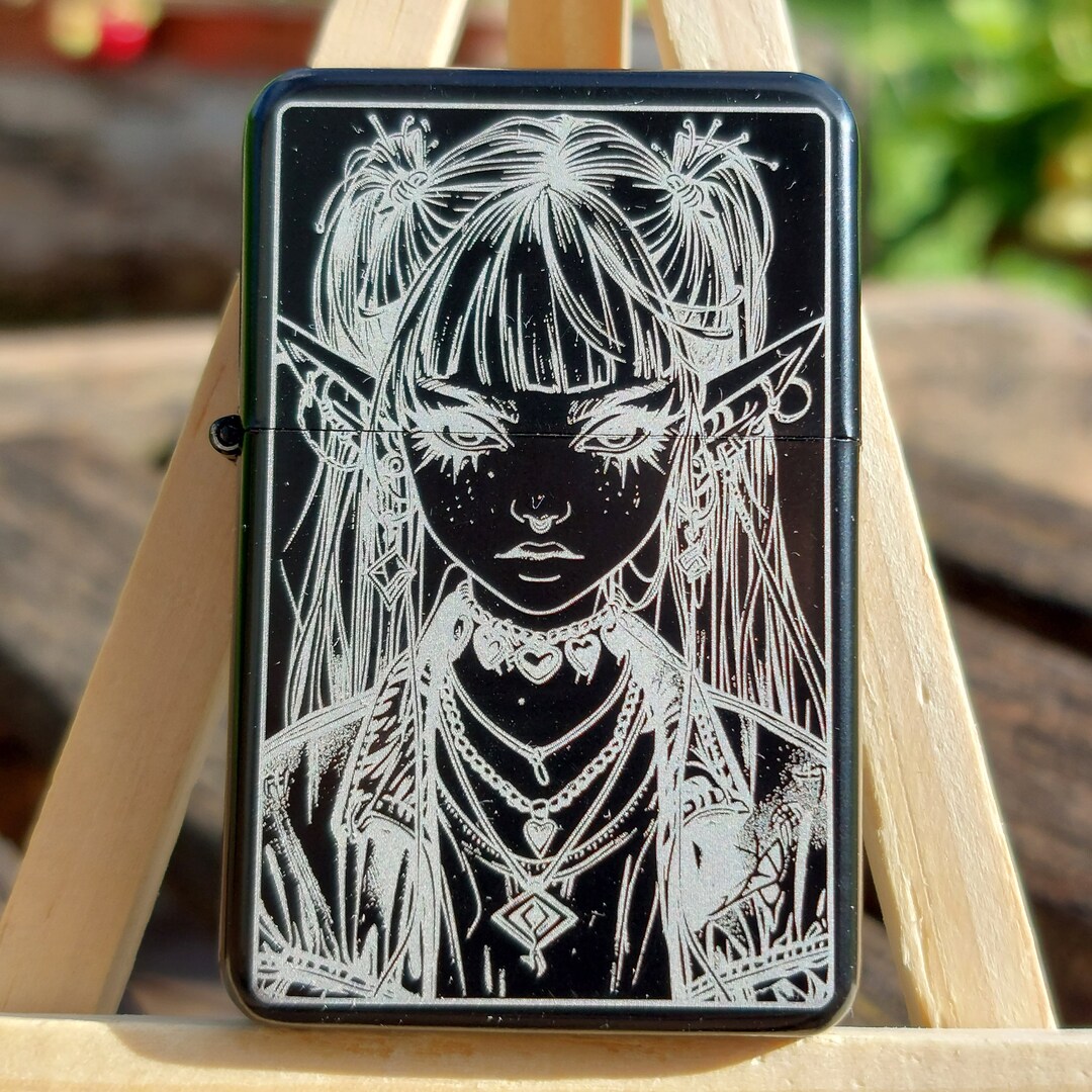 Lighter With Goth Anime Elf Girl Engraving Stylish Storm Lighter With ...