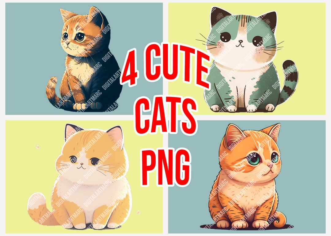 Cute Cats Bundle 4 Cute Cartoon Cats Transparentes PNG - Etsy