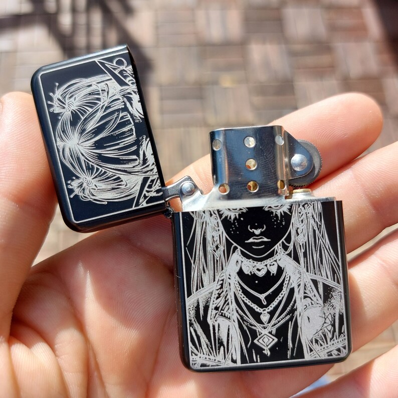 Lighter With Goth Anime Elf Girl Engraving Stylish Storm Lighter With ...