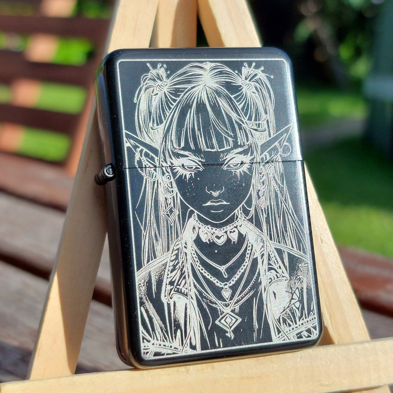 Lighter With Goth Anime Elf Girl Engraving Stylish Storm Lighter With ...