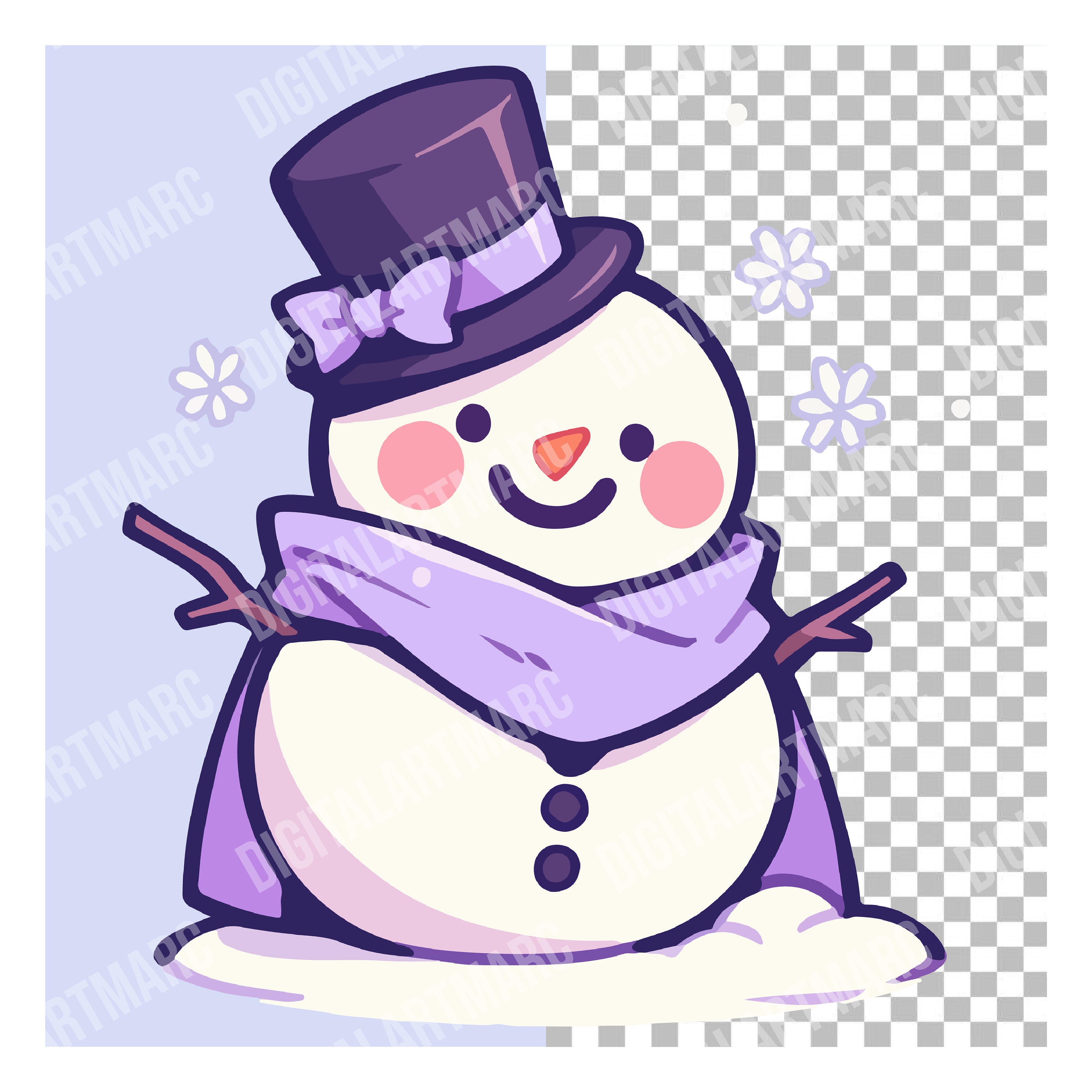 Snowman Christmas Bundle, 8 Cute Chibi Cartoon Snowmen, Transparent PNG Digital Download Clip ...