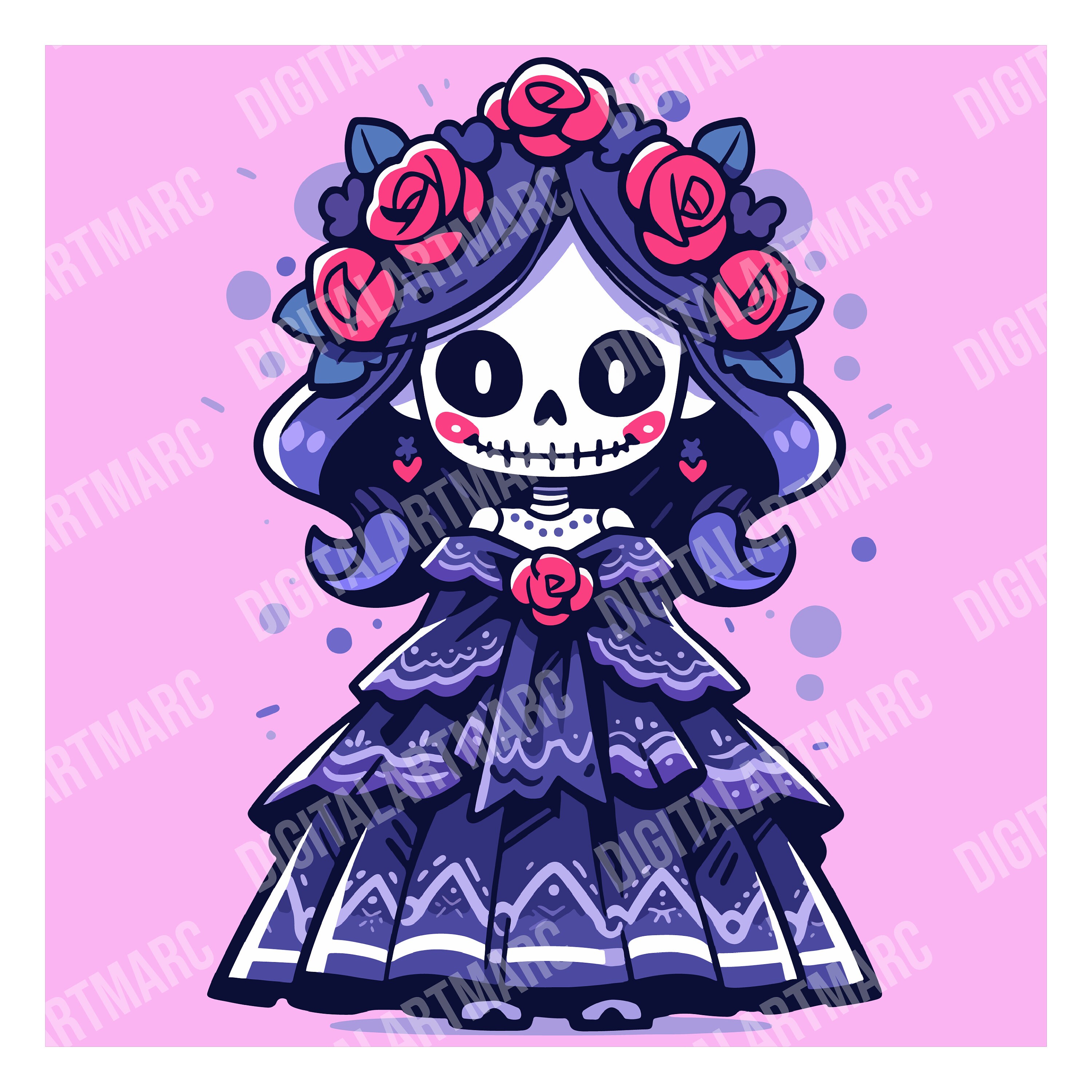 La Calavera Catrina Bundle 4 Chibi Cartoon Catrinas for Day of the Dead ...