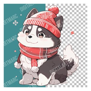 Christmas Husky Bundle 4 Cute Chibi Cartoon Huskies, Perfect Dog ...