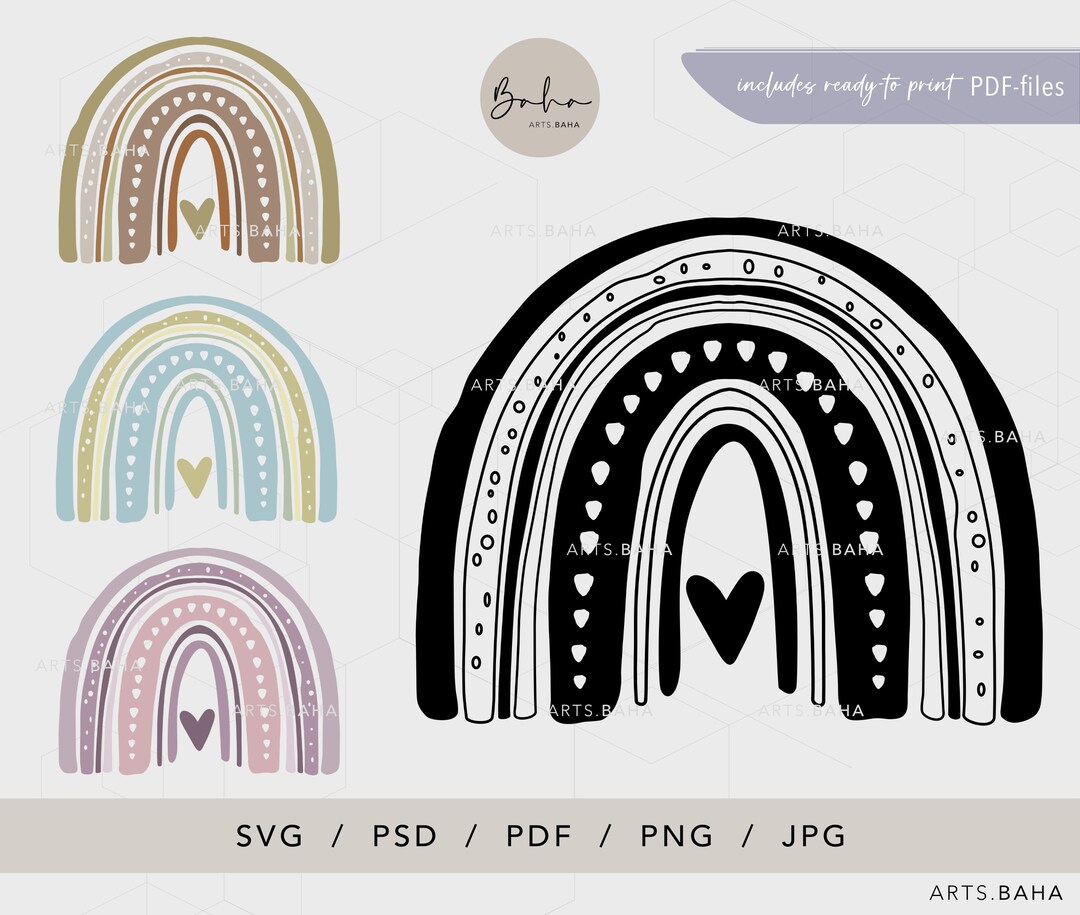 Regenbogen Plotterdatei, Regenbogen Bunt und Boho, Vektor SVG-PNG Schnittdateien für Cricut ...