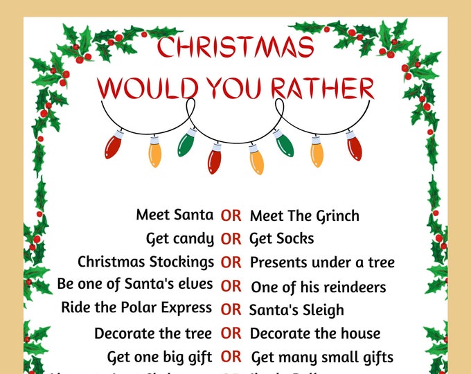 Christmas Would You Rather Game - Etsy