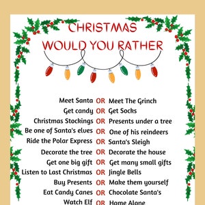 Christmas Would You Rather Game - Etsy