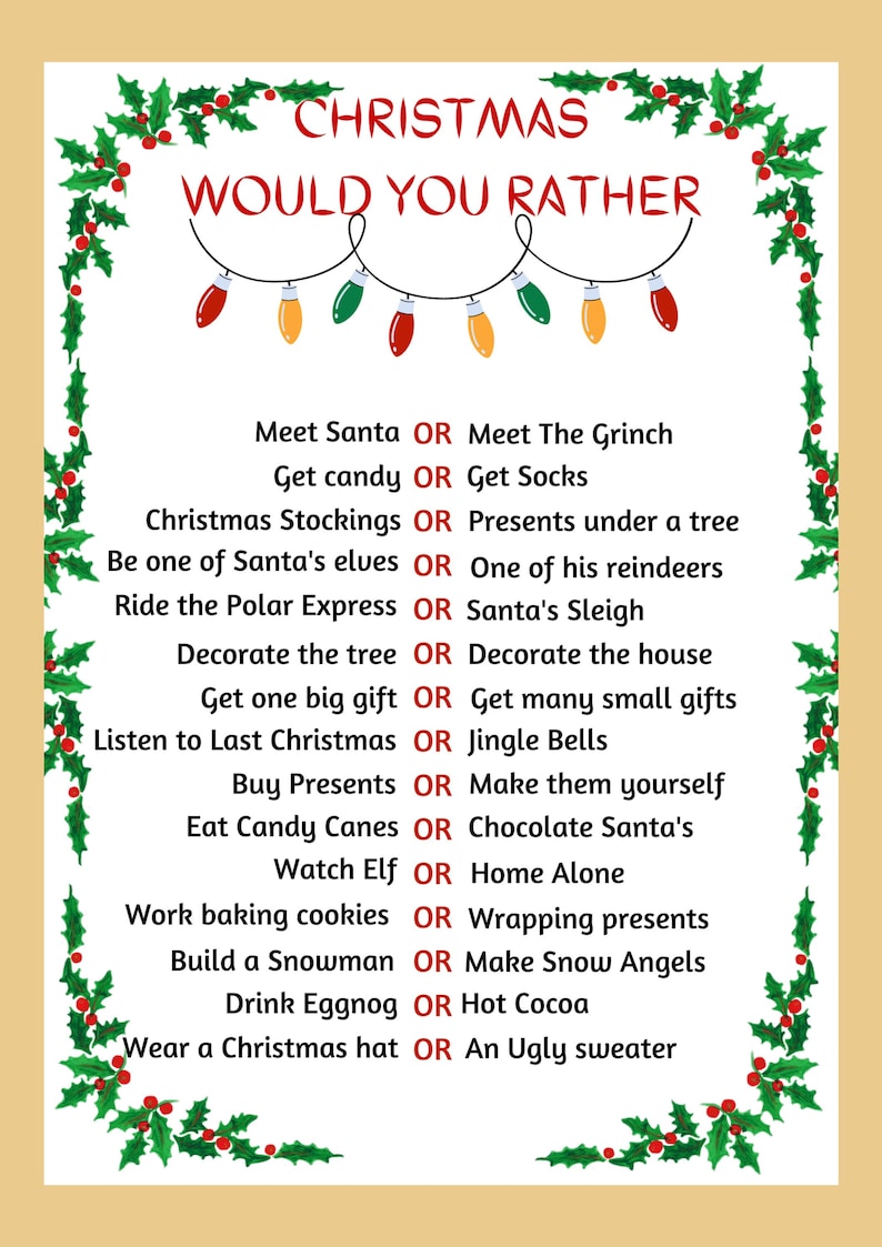 Christmas Would You Rather Game - Etsy