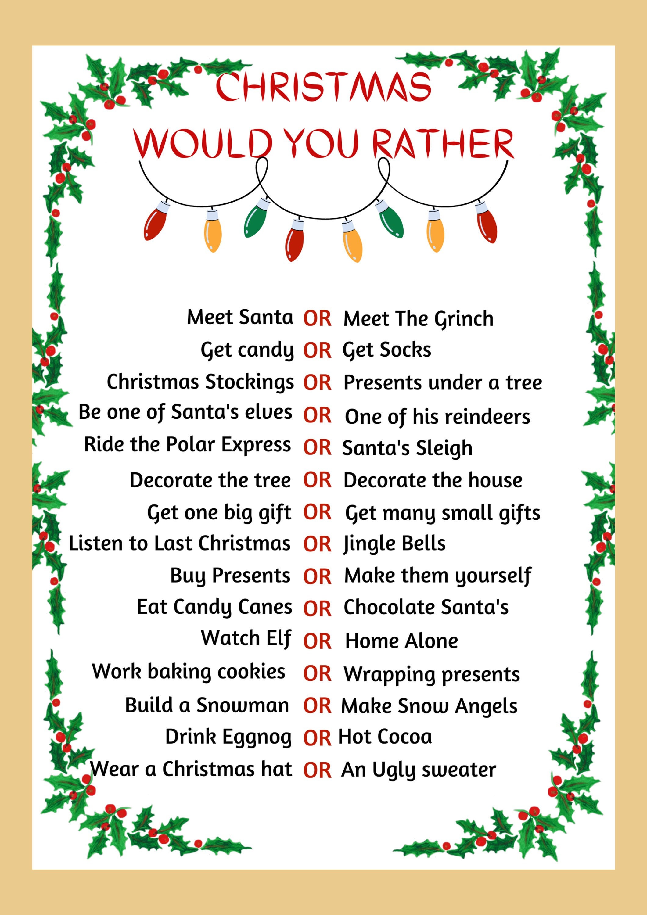 Christmas Would You Rather Game - Etsy