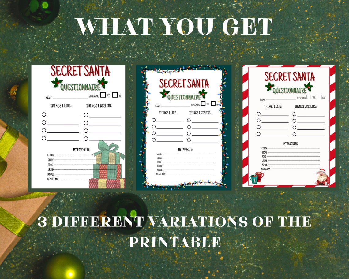 Christmas Secret Santa Questionnaire 3 Different Variations - Etsy