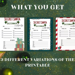 Christmas Secret Santa Questionnaire 3 Different Variations - Etsy