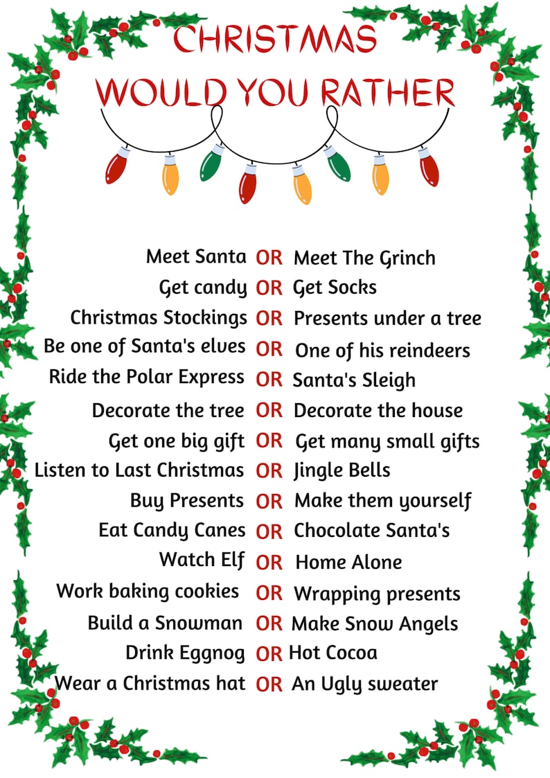 Christmas Would You Rather Game - Etsy