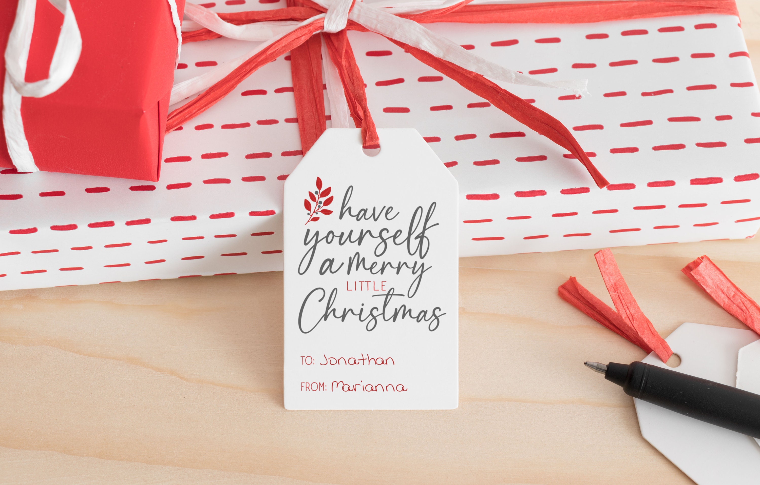 Printable Christmas Gift Tags Red and Grey With Customizable Text ...