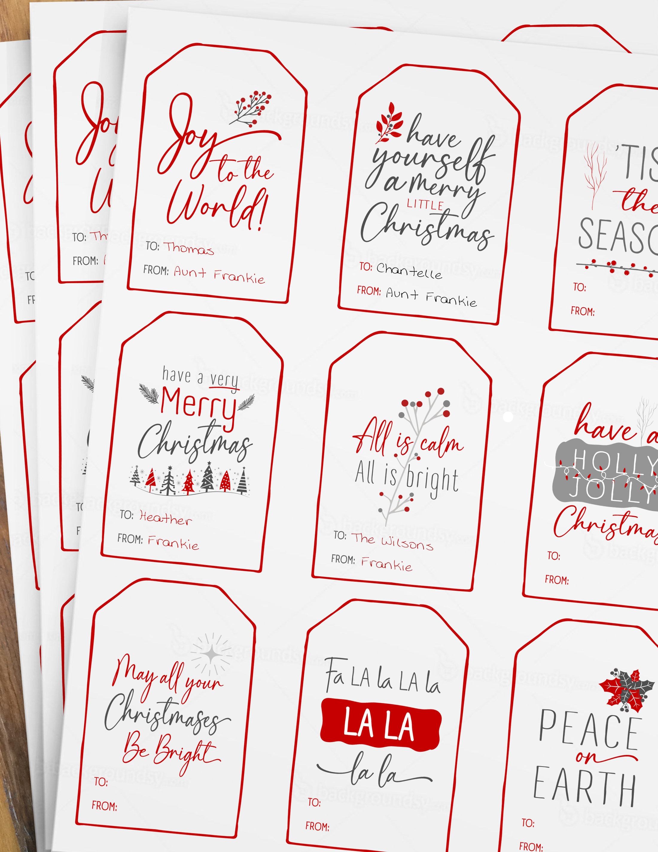 Printable Christmas Gift Tags Red and Grey With Customizable Text ...