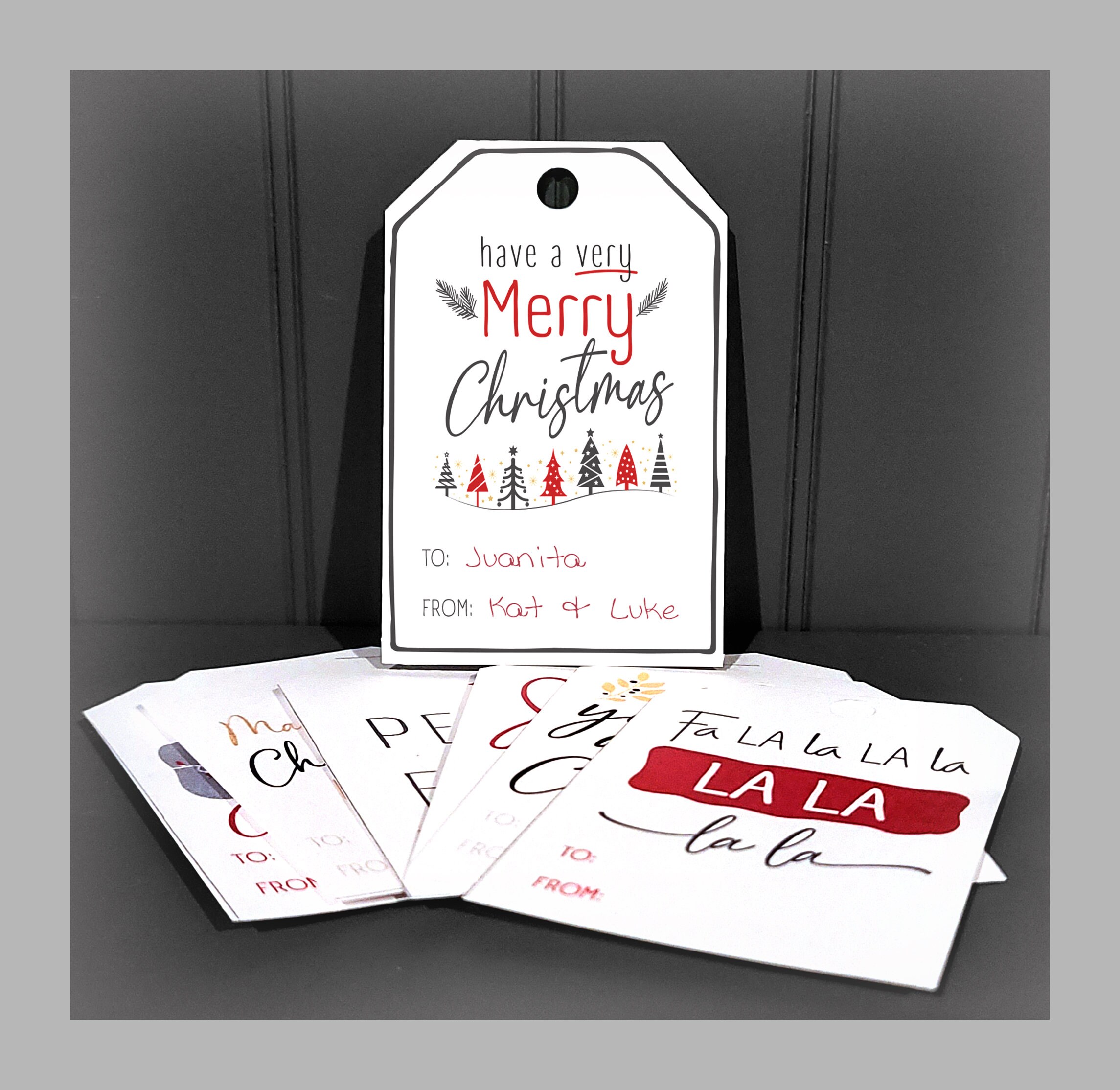 Printable Christmas Gift Tags Red and Grey With Customizable Text ...