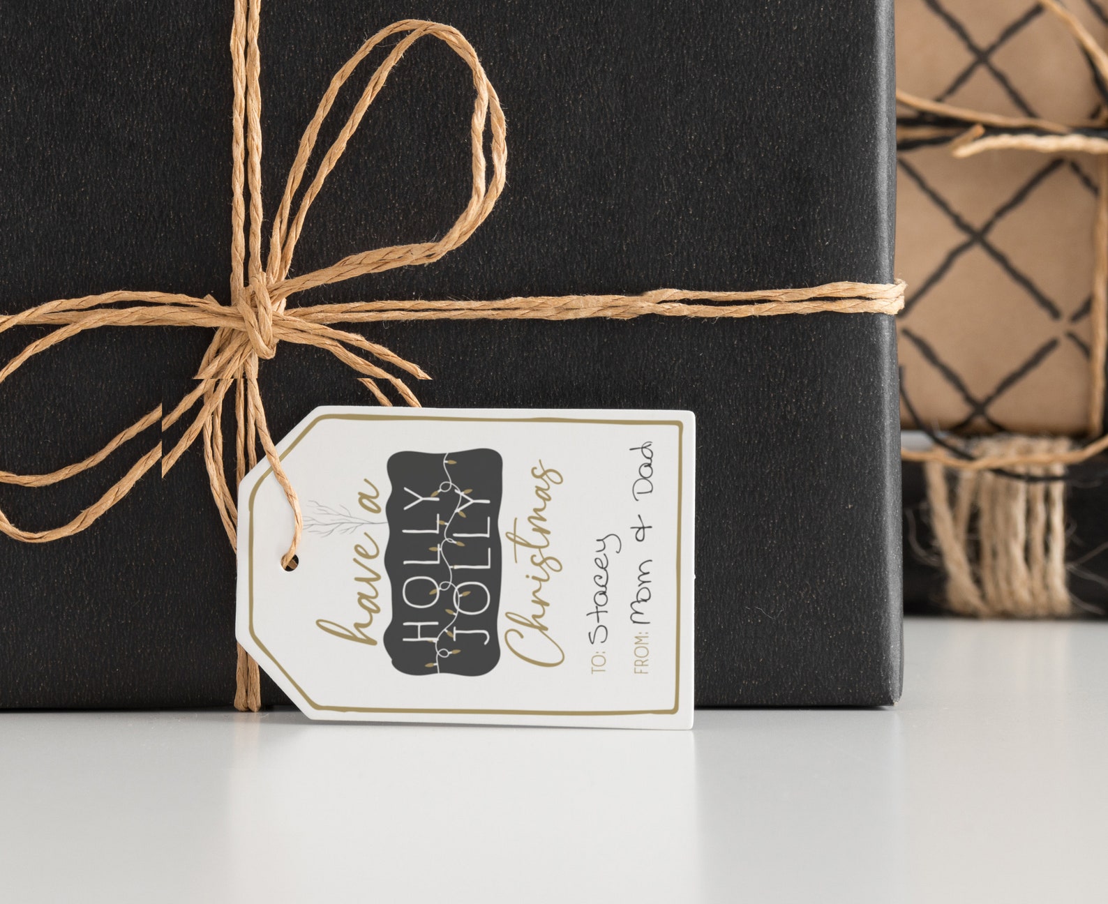 Printable Christmas Gift Tags Gold and Black With Customizable Text - Etsy