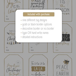 Printable Christmas Gift Tags Gold and Black With Customizable Text - Etsy