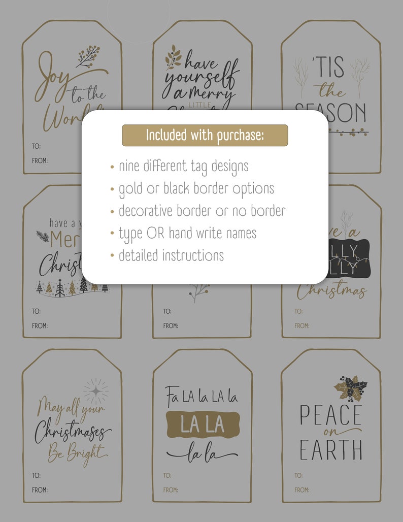 Printable Christmas Gift Tags Gold and Black With Customizable Text - Etsy