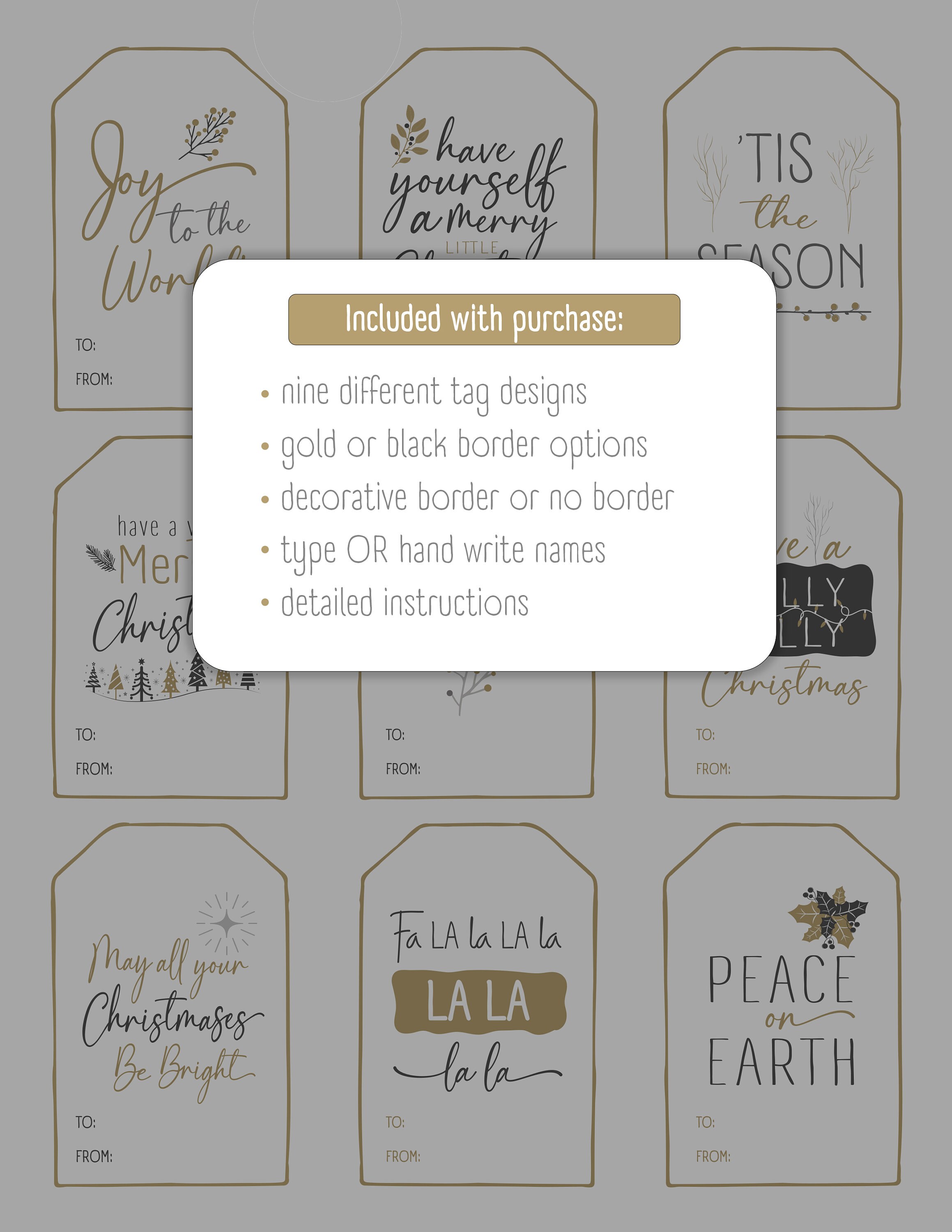 Printable Christmas Gift Tags Gold and Black With Customizable Text - Etsy