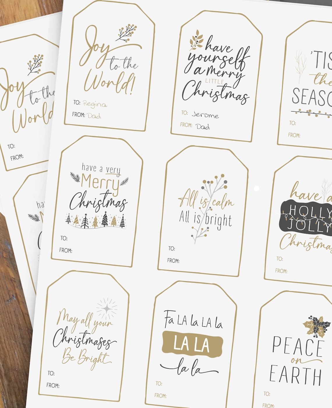 Printable Christmas Gift Tags Gold and Black With Customizable Text - Etsy