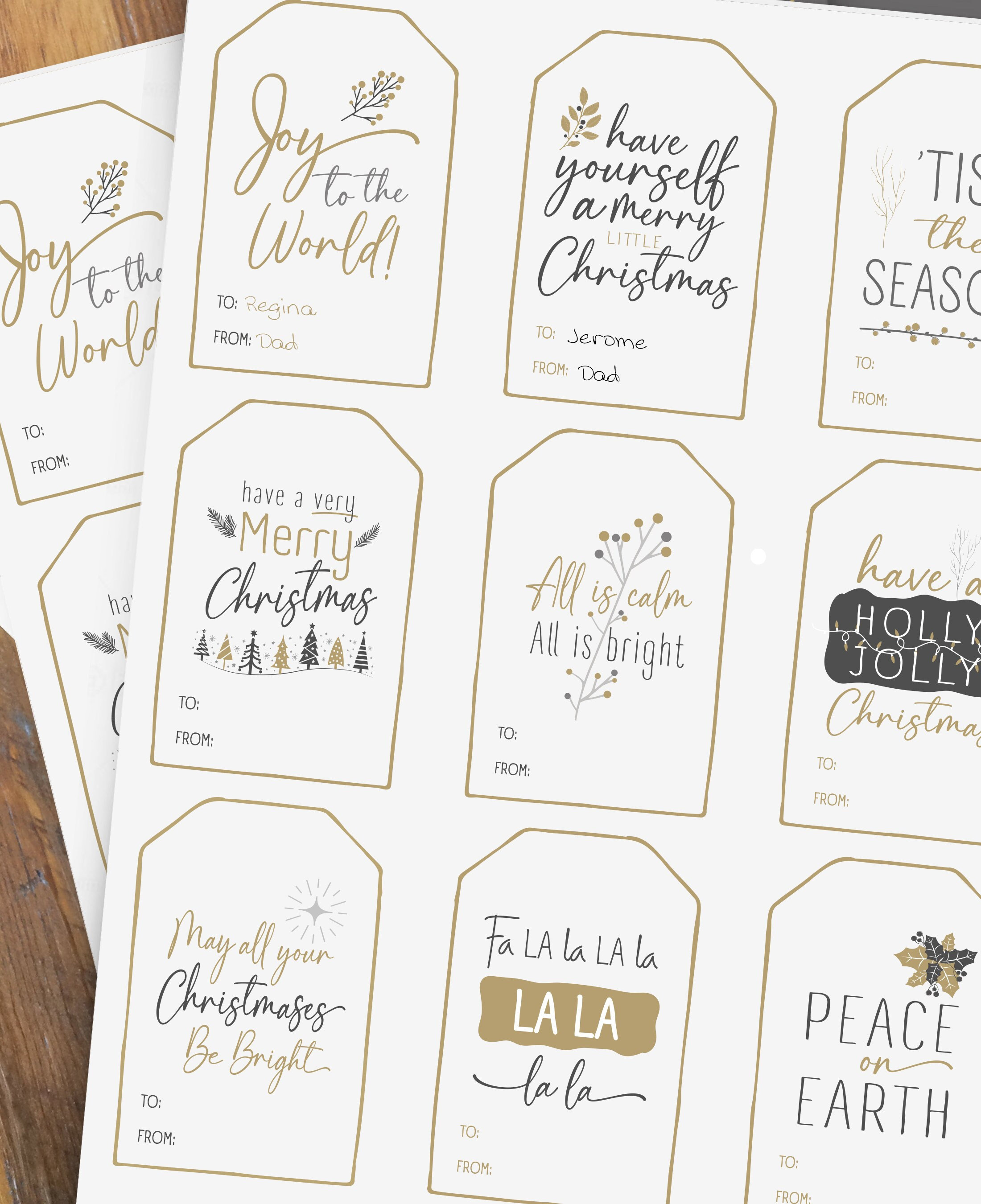 Printable Christmas Gift Tags Gold and Black With Customizable Text - Etsy