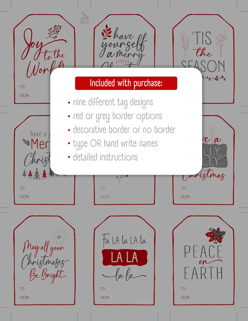Printable Christmas Gift Tags Red and Grey With Customizable Text ...