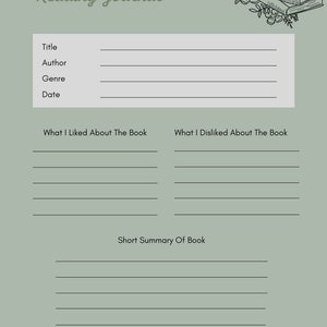 Digital Download Reading Journal - Etsy