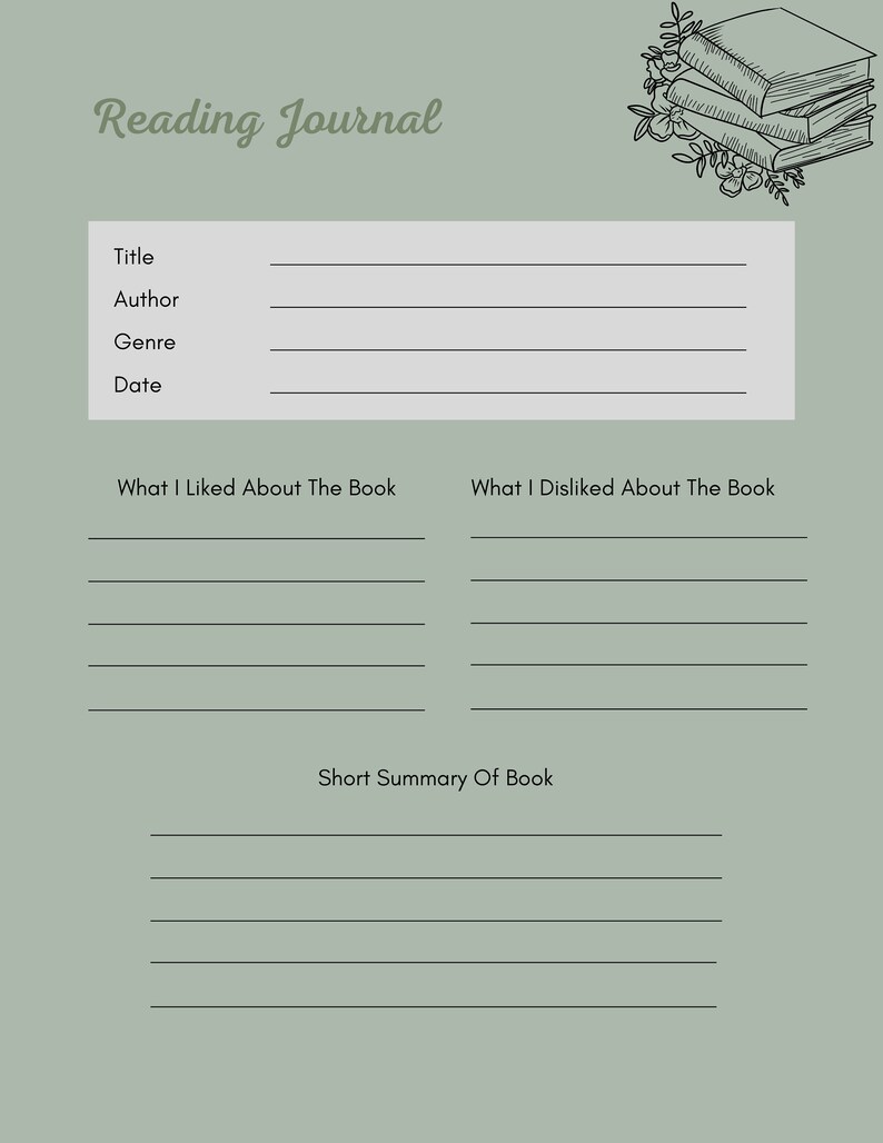 Digital Download Reading Journal - Etsy