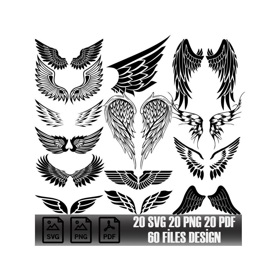 Wings Silhouette | Wing Svg Bundle | Wing Cut Files | Wings Svg | Wing ...