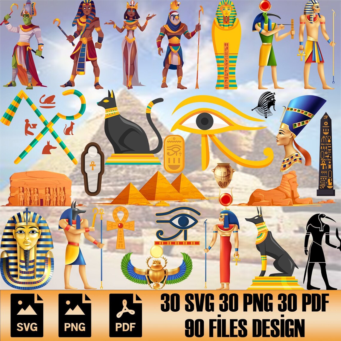 Egyptian Collection Svg Bundle | Egyptian Png | Egyptian Symbols ...