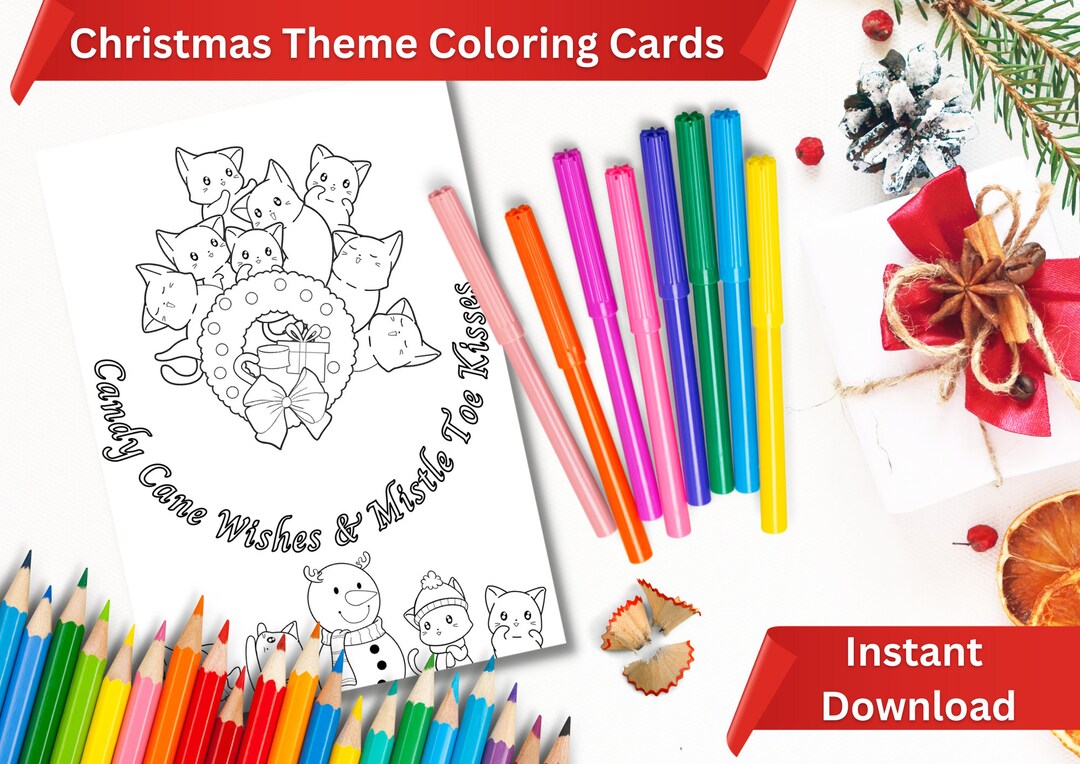 Set of 5 Christmas Coloring Cards. Printable Holiday Cards for Children ...
