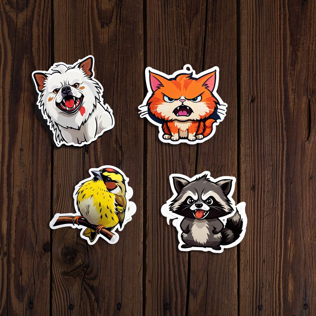 Angry Animal Sticker Bundle - 8 Funny Vinyl Stickers (dog, Cat, Bird ...