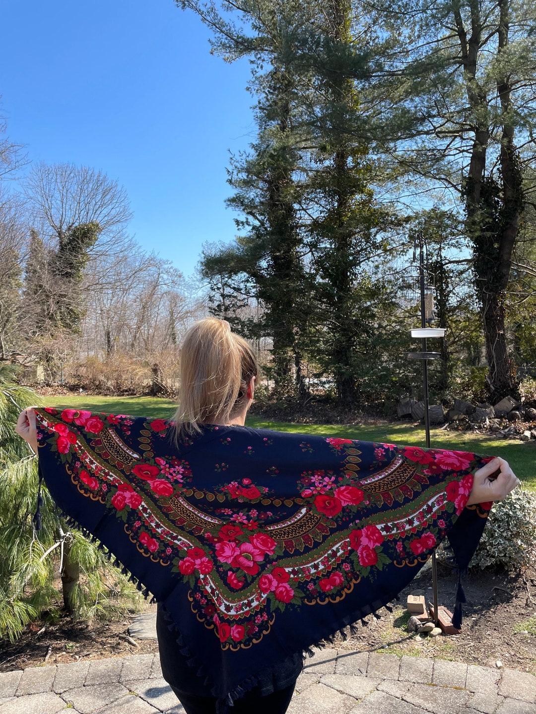 Very Beautiful Colorful Floral Pattern Navy Blue Scarf - Etsy