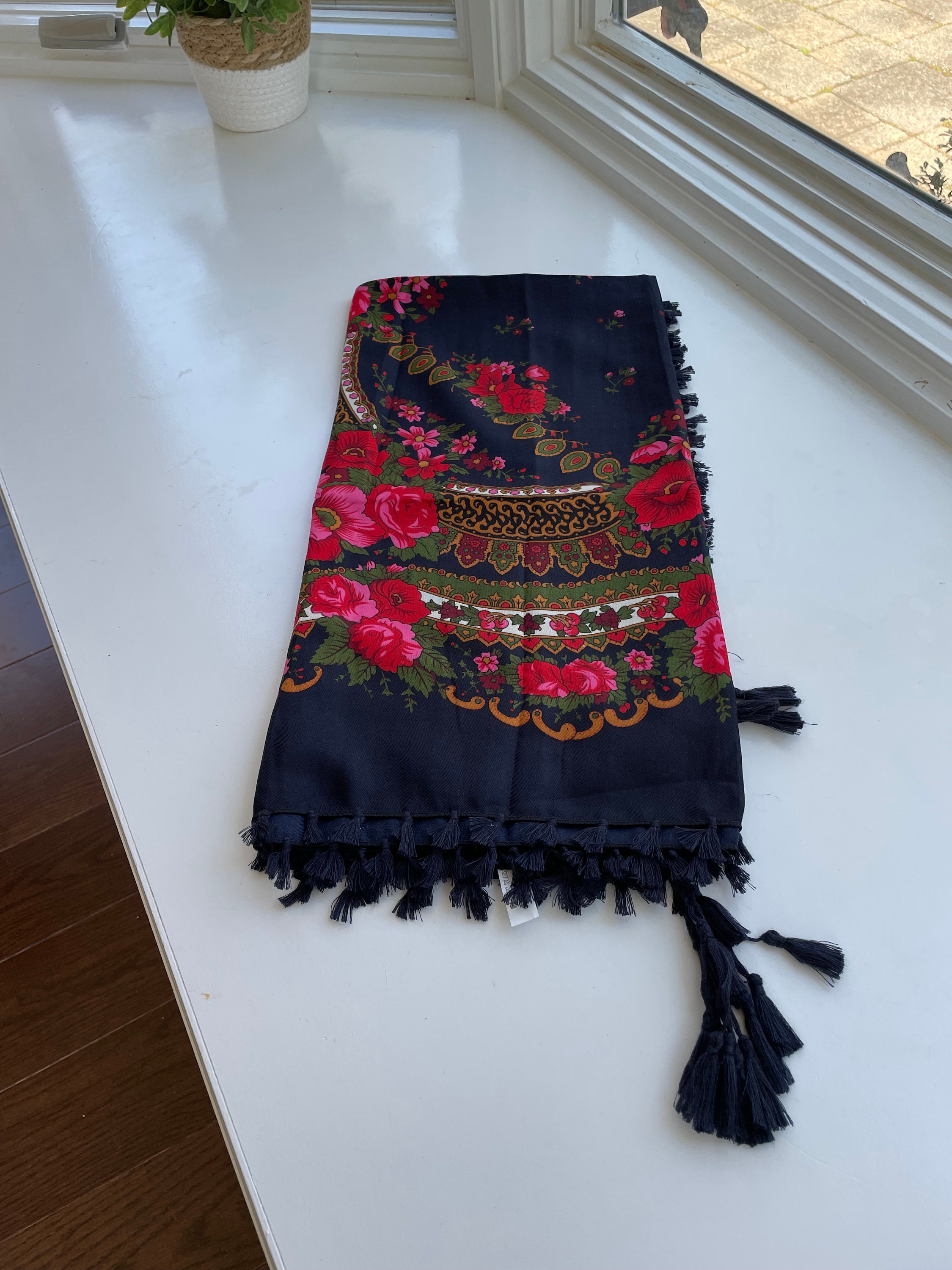 Very Beautiful Colorful Floral Pattern Navy Blue Scarf - Etsy