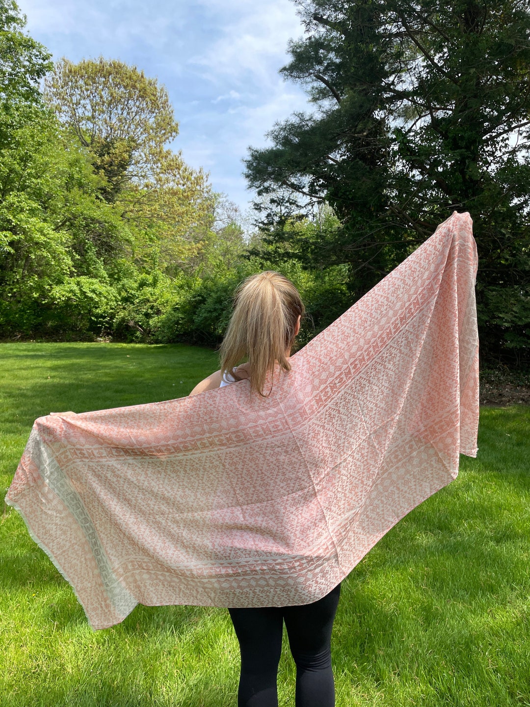 Very Light and Soft Peach/ Beige Color Scarf With Geometrical Pattern ...