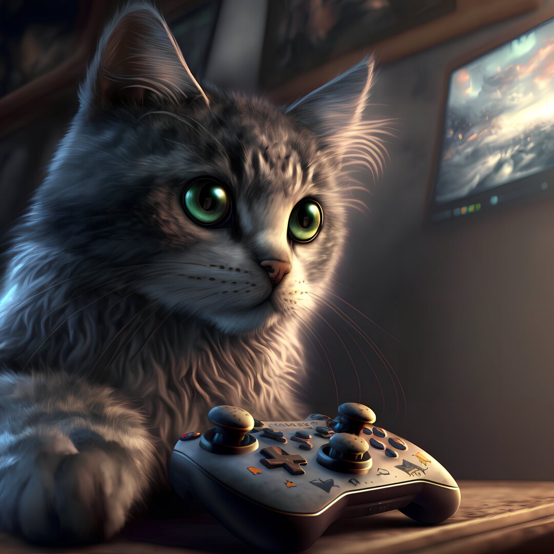 Printable Gaming Cat Digital Art, Instant Delivery, Home Decor Wall Art ...