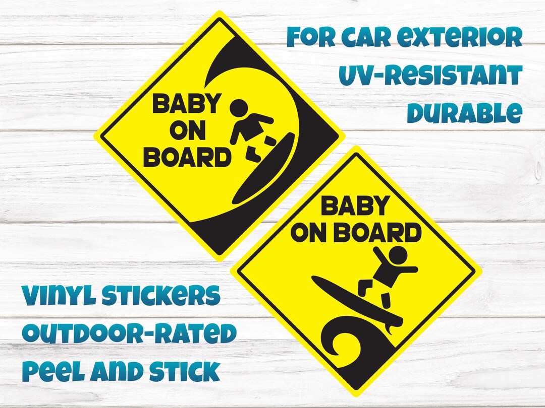 Surfer Baby on Board Car Sticker: Funny Surf Gift - 5" Weatherproof ...