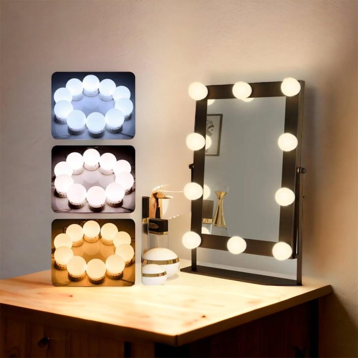 Hollywood Style 10 Pieces 3 Colors LED Makeup Table Lamp, Adhesive and ...